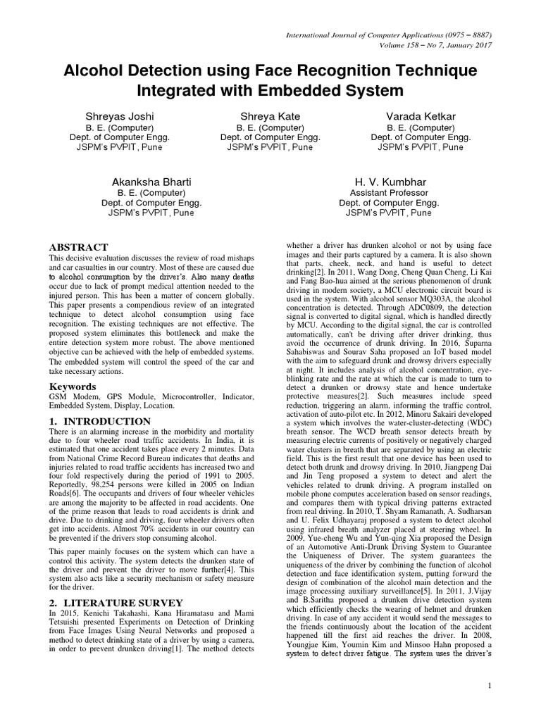 Alcohol Detection Using Face Recognition Technique Integrated With ... Alcohol Detection Using Face Recognition Technique Integrated With ...