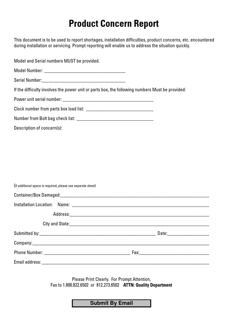 Product Concern Report Form | PDF