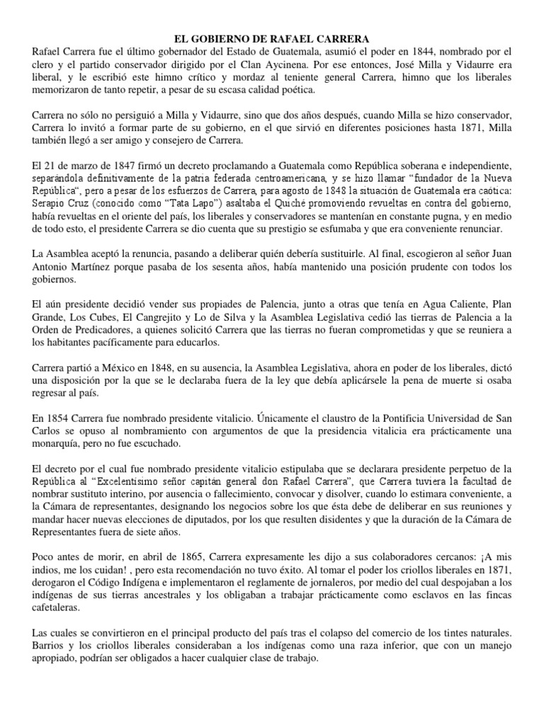 El Gobierno de Rafael Carrera | PDF | Gobierno | Agitación