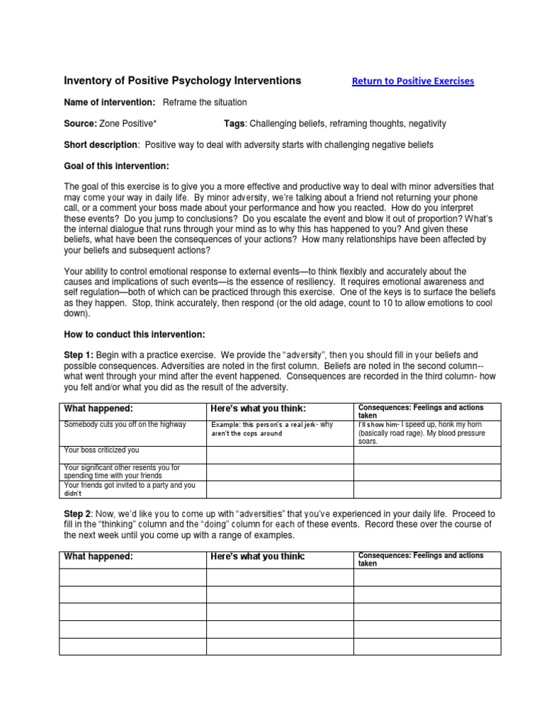 Exercise - Reframing The Situation PDF | PDF | Psychological Resilience ...