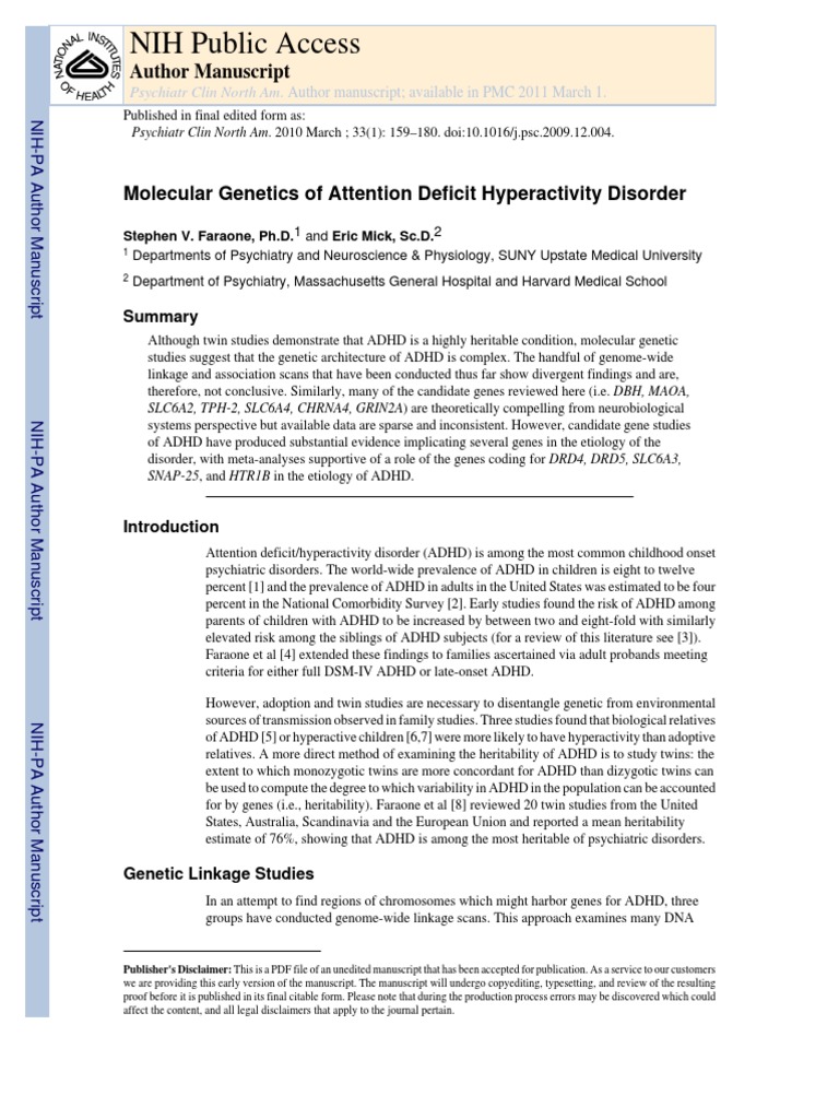 Molecula Genetics of ADHD | PDF | Attention Deficit Hyperactivity ...