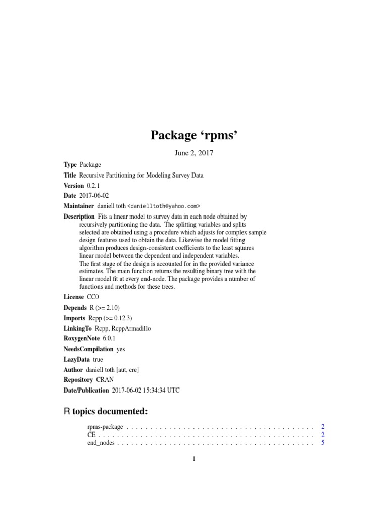 Package RPMS': R Topics Documented | PDF | Regression Analysis | Retirement