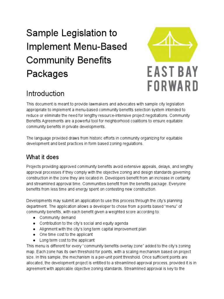 Menu-Based Community Benefits Legislation | PDF | Zoning | Virtue