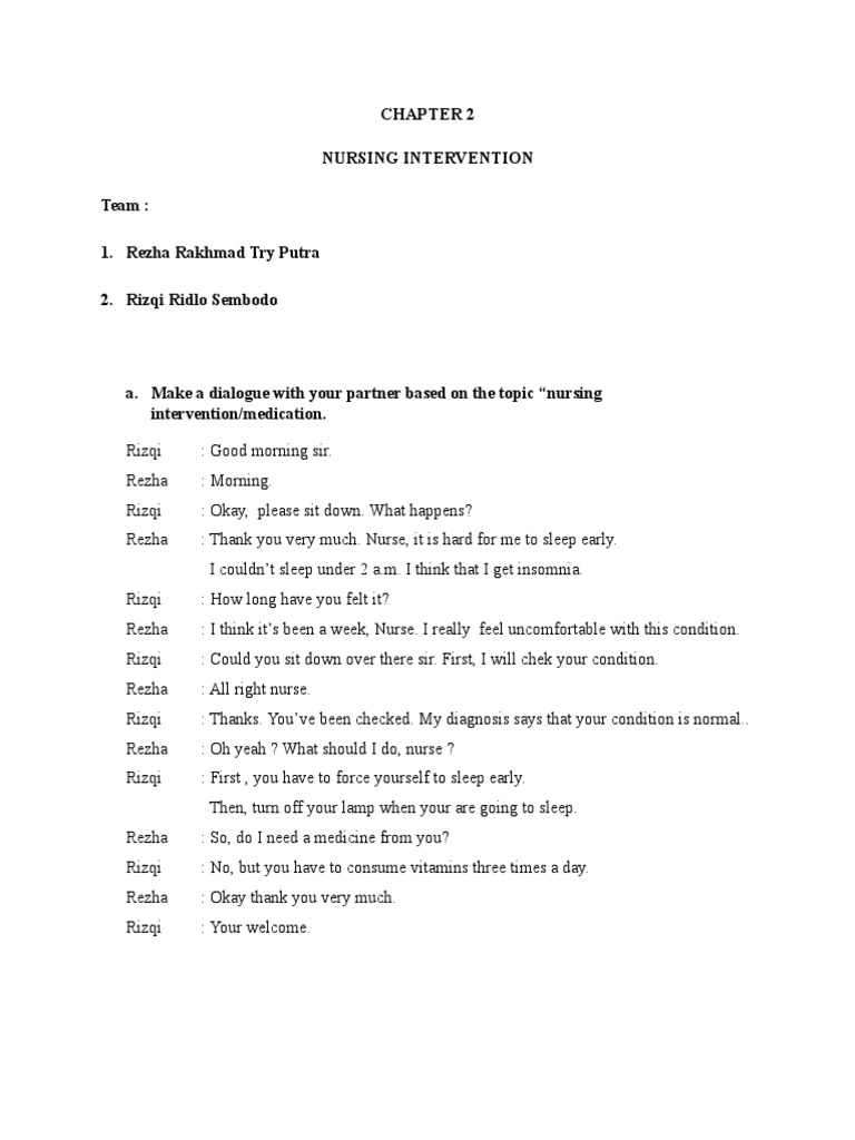 Nursing Dialogue Practice | PDF | Wellness | Medical