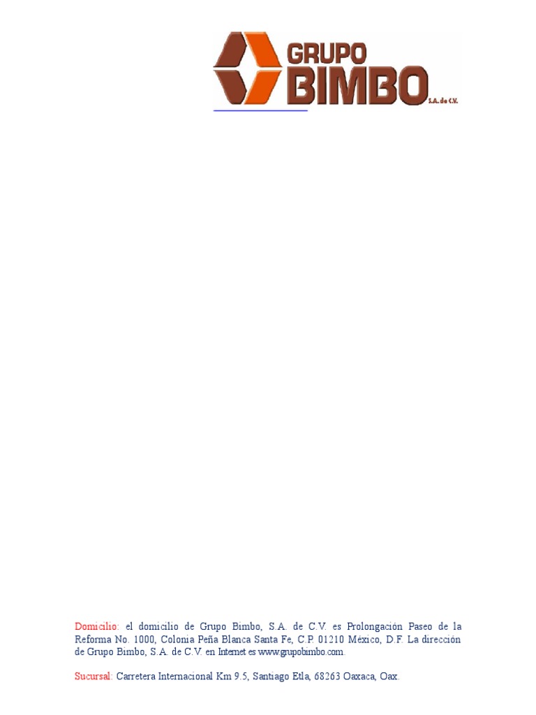 Domicilio y Sucursal de Grupo Bimbo | PDF