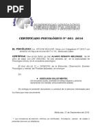 CERTIFICADO PSICOLÓGICO Ejemplo | PDF | Sicología | Salud mental