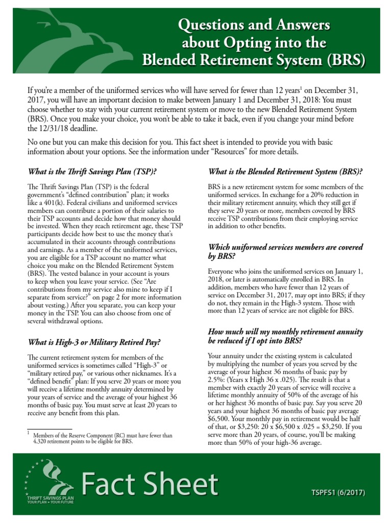 Questions and Answers about Opting into the Blended Retirement System ...
