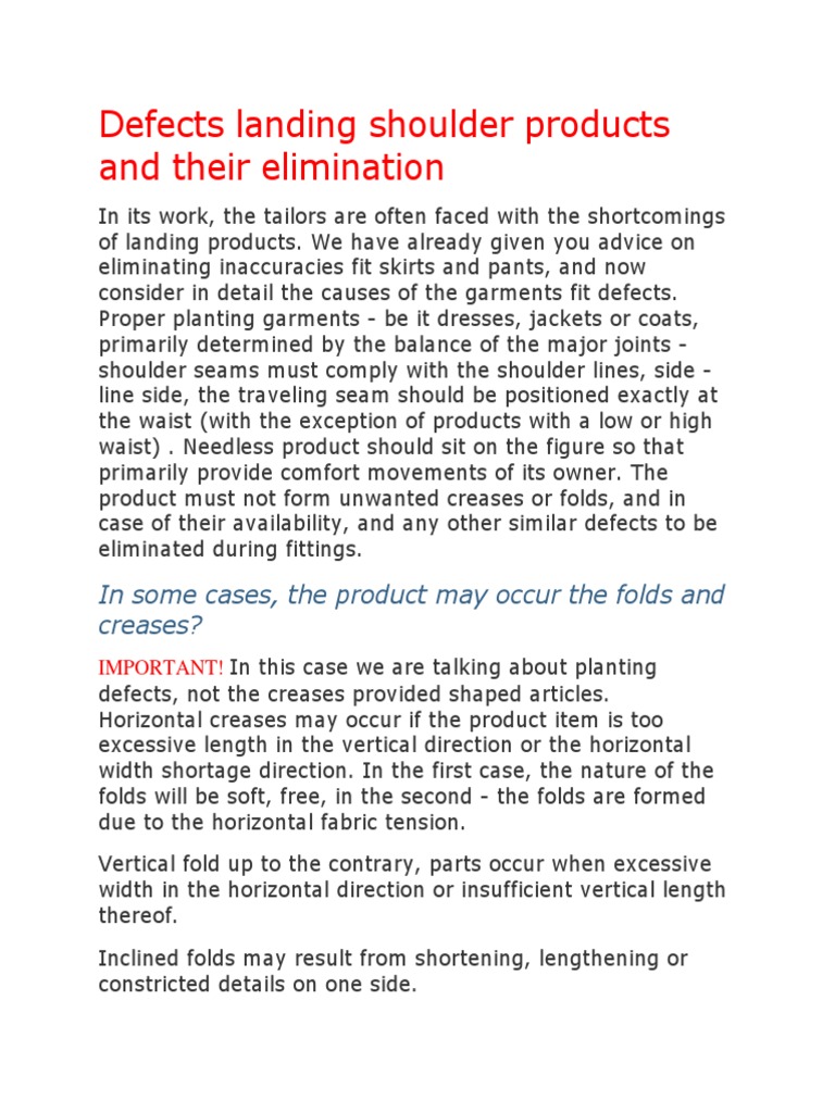 Defects Landing Shoulder Products and Their Elimination: in Some Cases ...