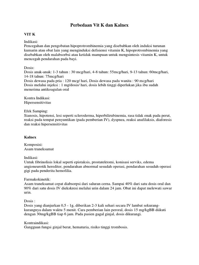 Perbandingan Kalnex dan Vitamin K | PDF