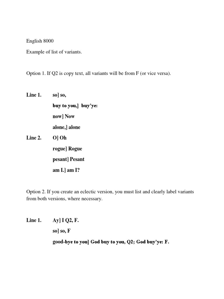 English 8000 Example of List of Variants | PDF