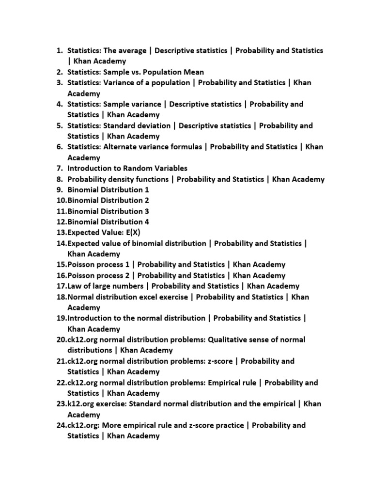Statistics Khan Academy | PDF | Probability Theory | Normal Distribution