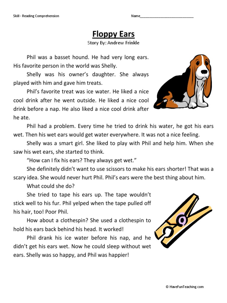 Floppy Ears First Grade Reading Comprehension Worksheet | PDF