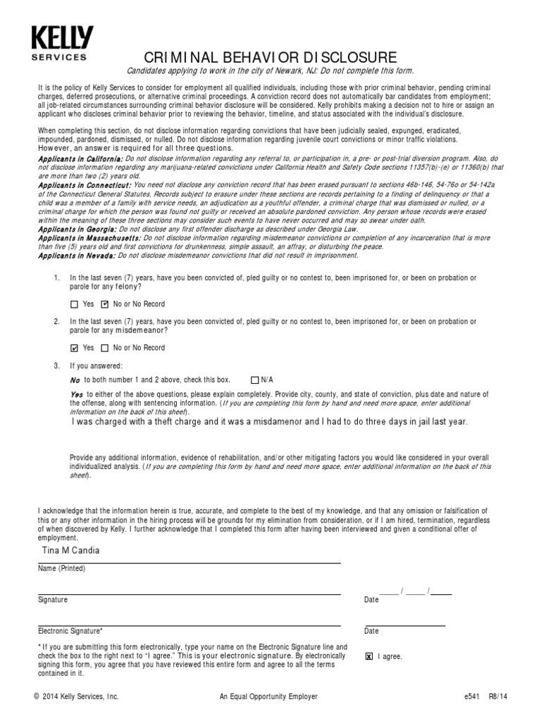 Criminal Behavior Disclosure | PDF | Law Enforcement | Crime & Violence