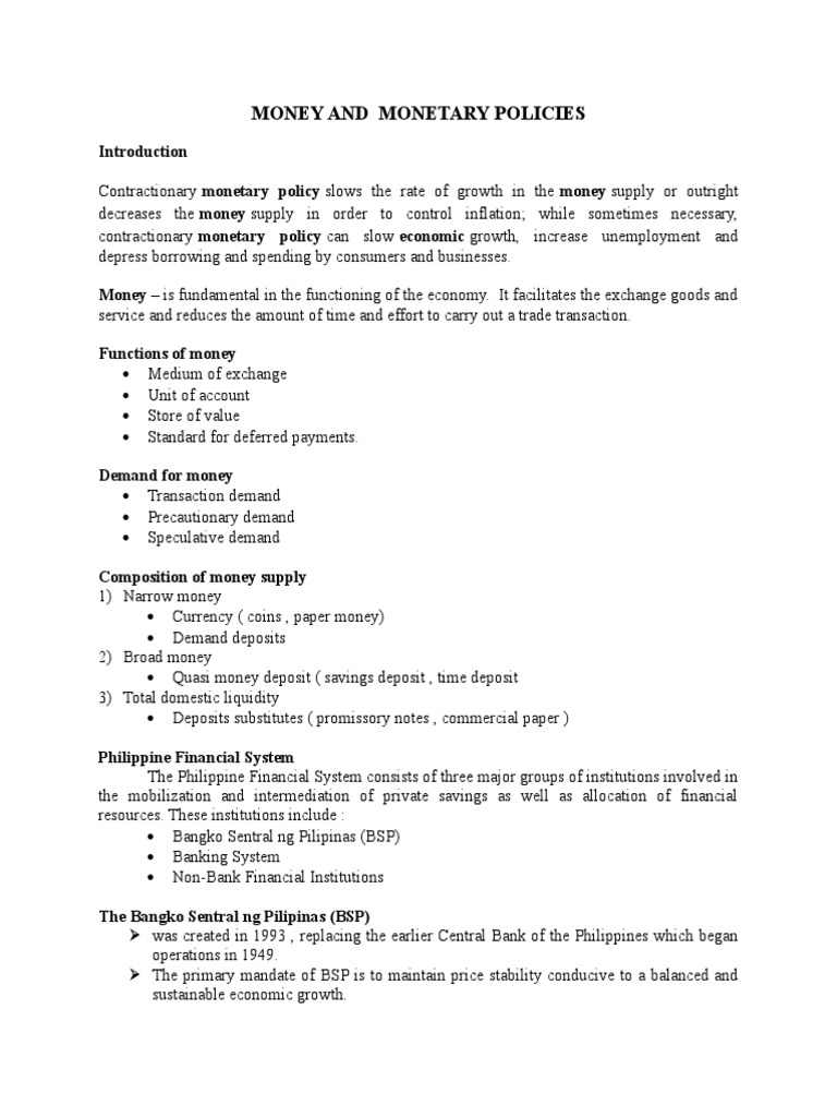 Monetary Policies of BSP | PDF | Monetary Policy | Money