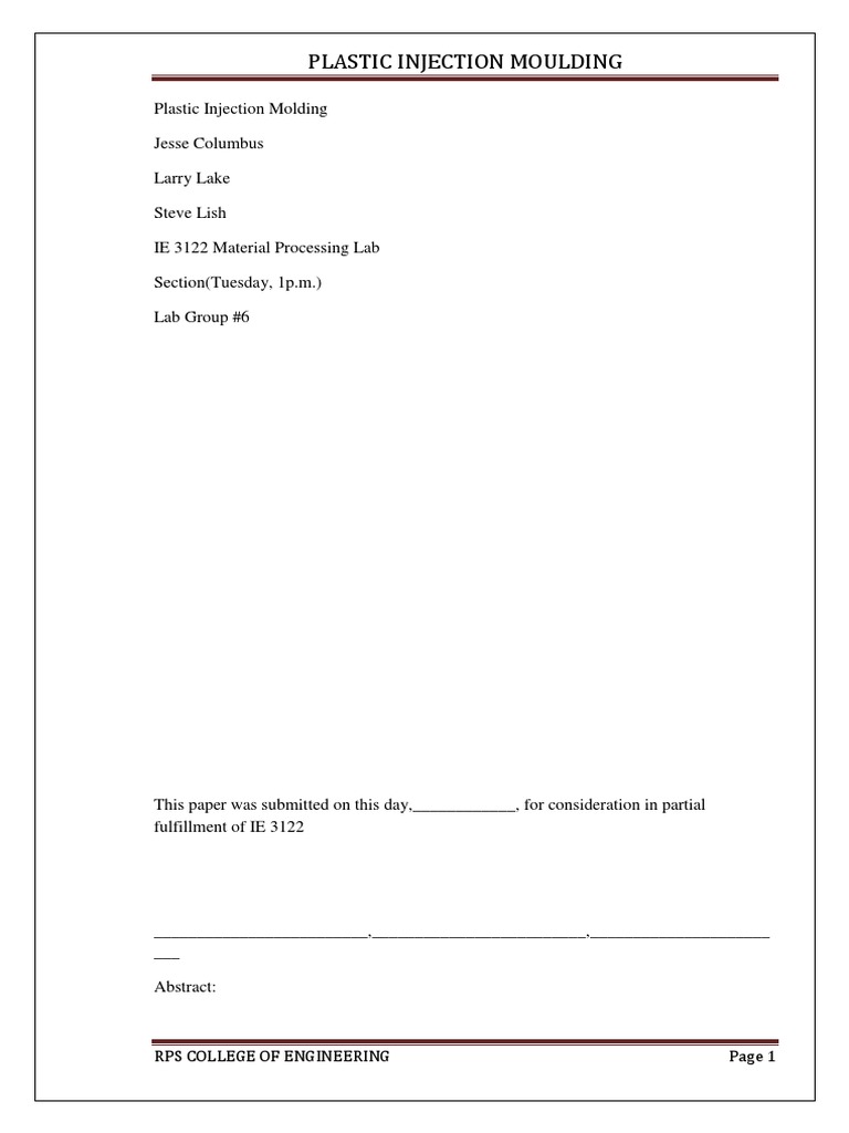 Plastic Injection Molding Write Up | PDF | Errors And Residuals | Chemistry