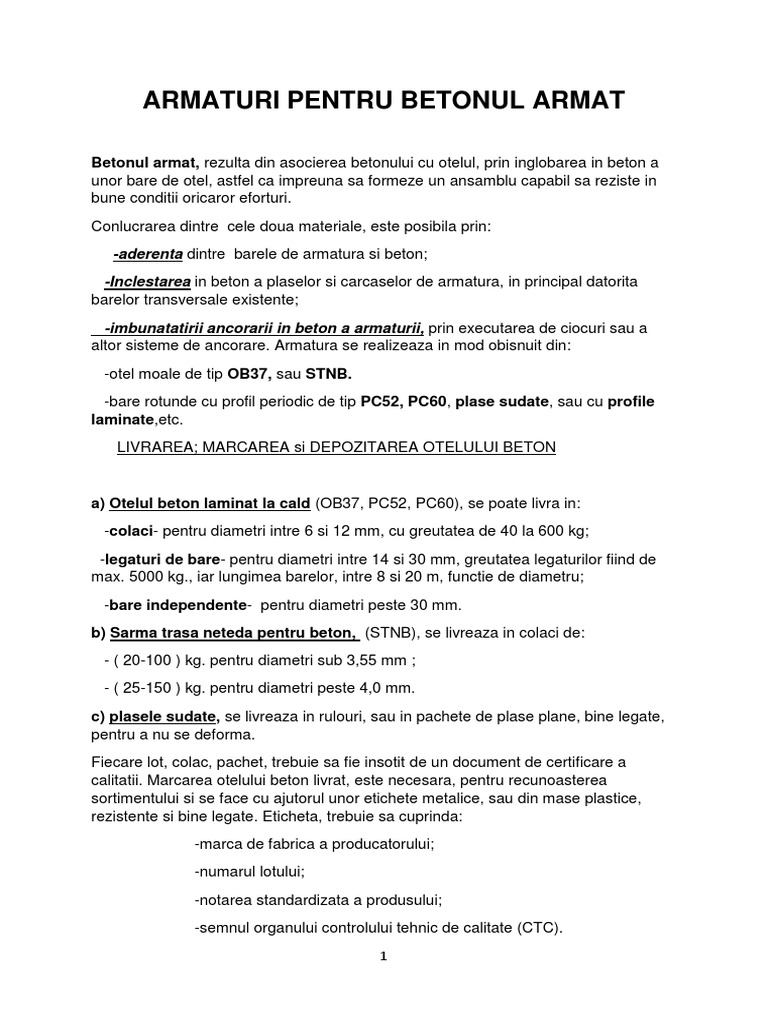 Armaturi Pentru Betonul Armat | PDF