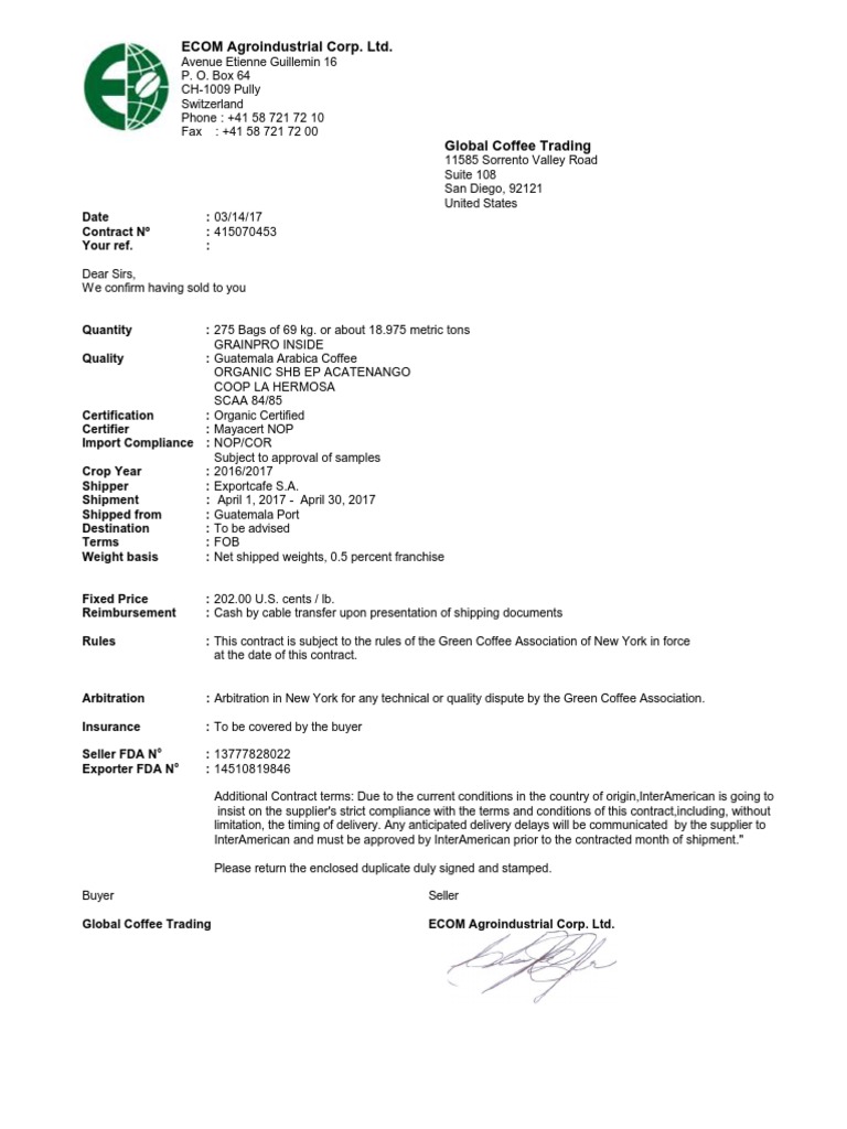 GUX Axiom 415070453-Purchase Contract La Hermosa | PDF | Shipping ...