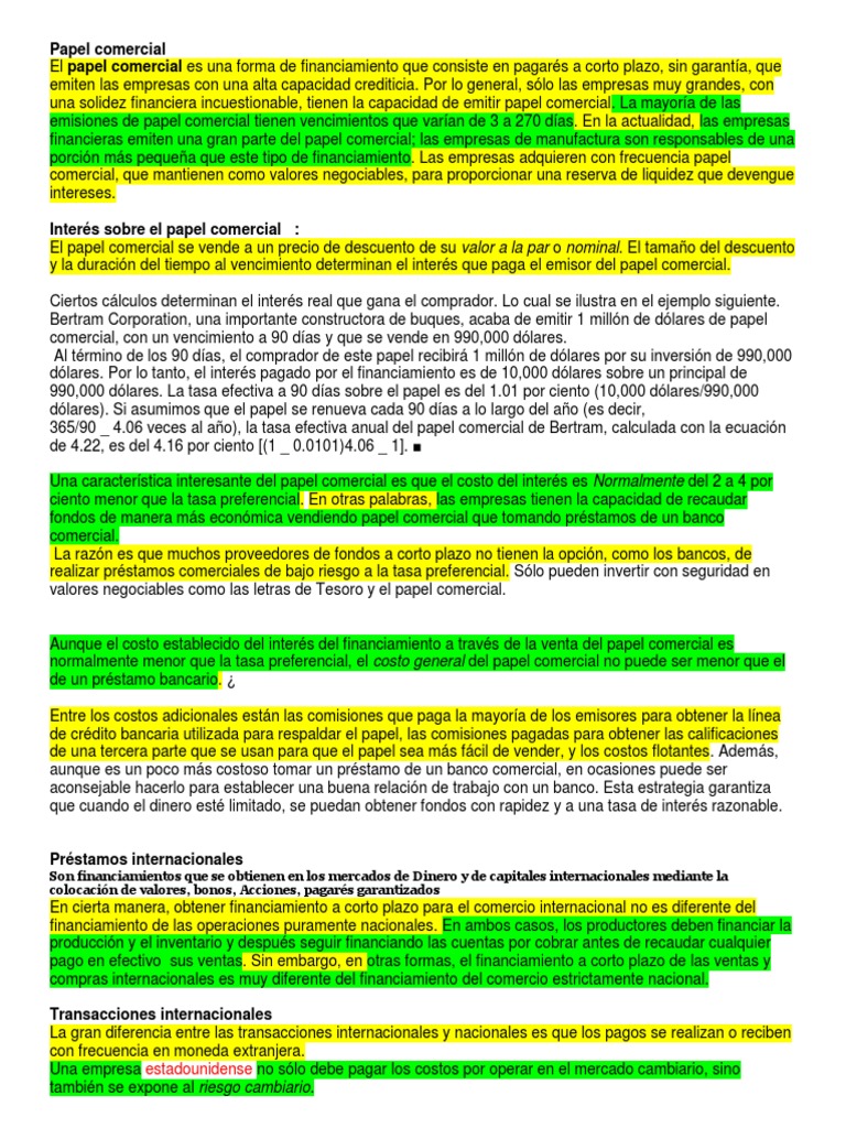 Papel Comercial | Bancos | El comercio internacional
