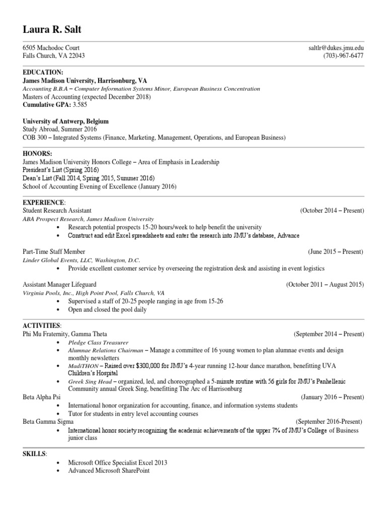 Laura Salt Resume May 2017 | PDF | Students | Further Education