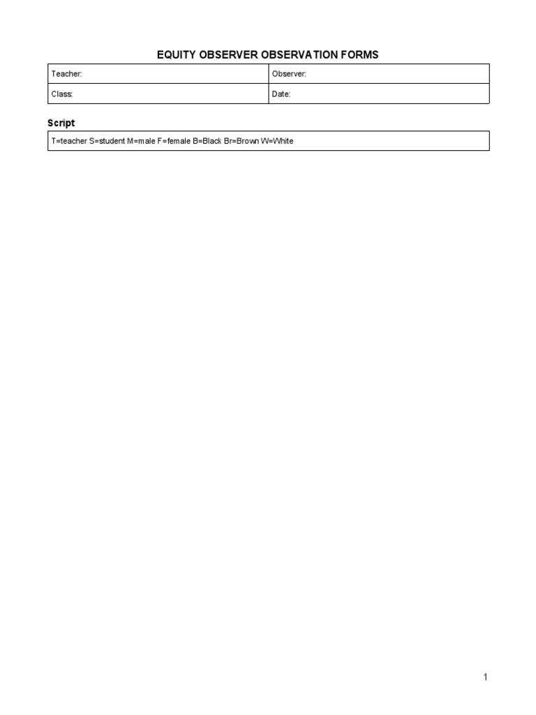 Equity Observer Observation Forms: Script | PDF | Educational ...