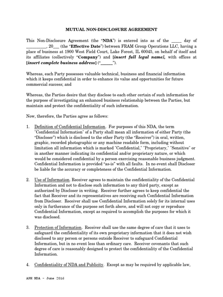 APH Mutual NDA Template - V1 | PDF | Non Disclosure Agreement ...