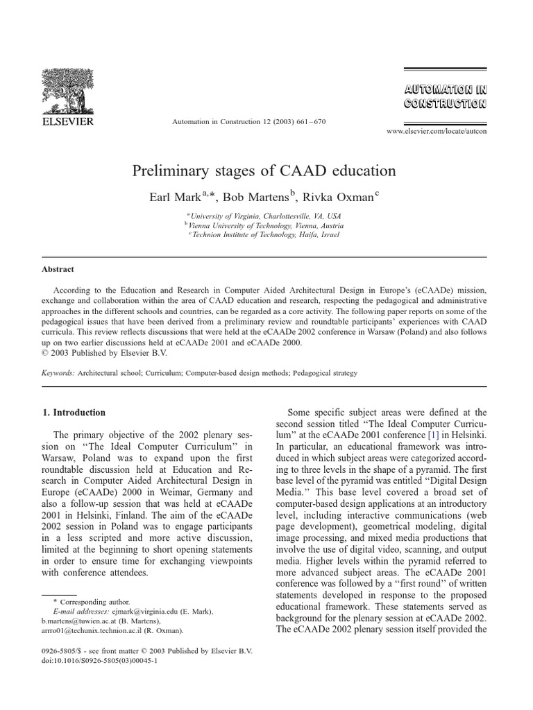 Preliminary Stages of CAAD Education: Earl Mark, Bob Martens, Rivka ...