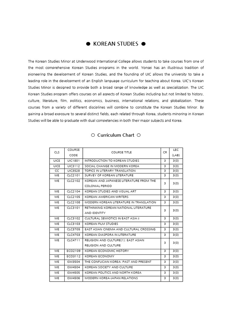 Korean Studies : Curriculum Chart | PDF | South Korea | World Politics