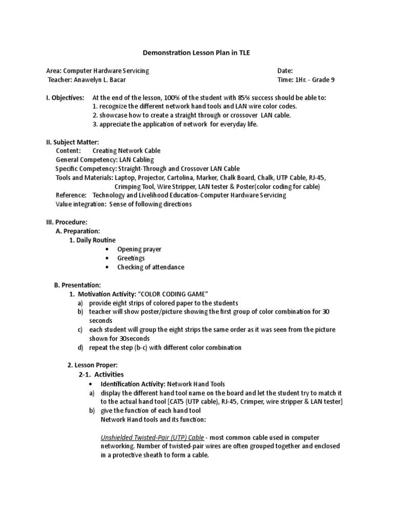 Networking Cable Creation Lesson Plan | PDF | Electrical Connector ...