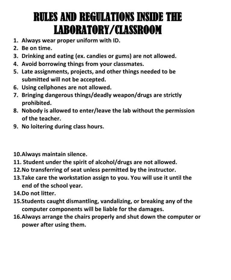 Rules and Regulations Inside The Laboratory | PDF | Lifestyle