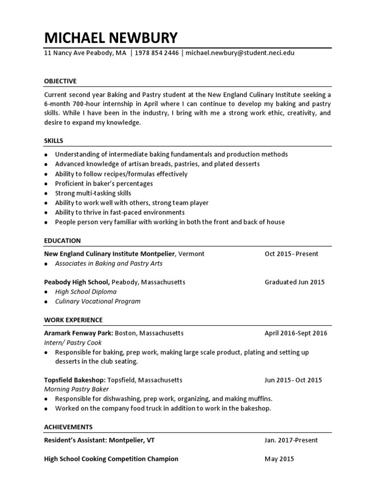 Resume Mod 4 Michael Newbury 2 | PDF | Cooking, Food & Wine