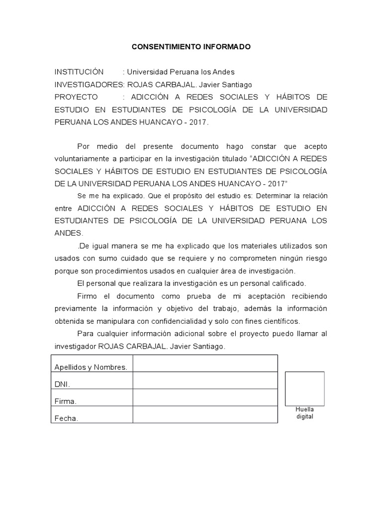 Modelo de Consentimiento Informado