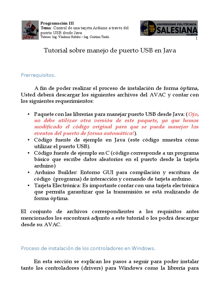 Control de Una Tarjeta Arduino A Través Del Puerto USB Desde Java | PDF ...