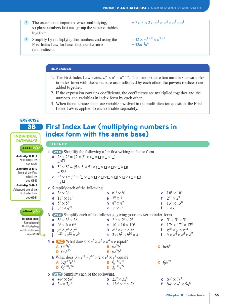 First Index Form With The Same Base) : Index Law (Multiplying Numbers ...