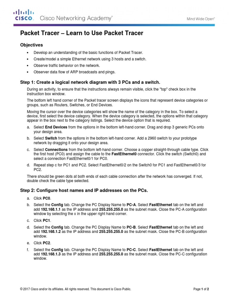 3.5.2.4 Packet Tracer - Learn To Use Packet Tracer | PDF | Computer Network | Network Packet