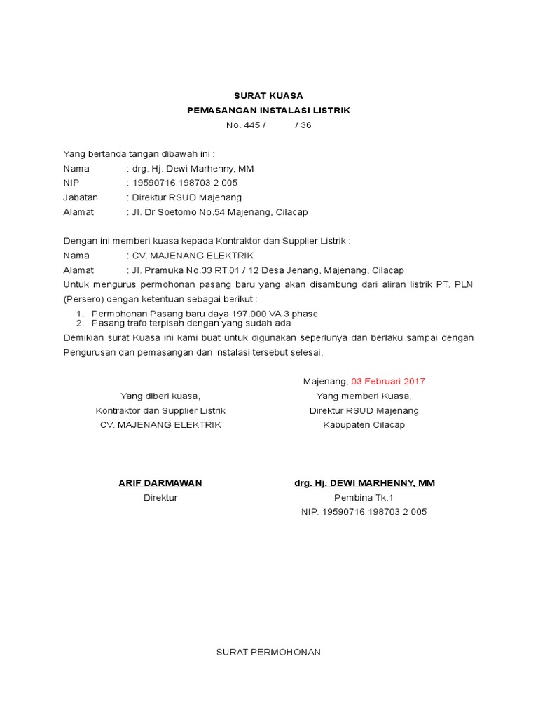Surat Kuasa Penyambungan Listrik | PDF