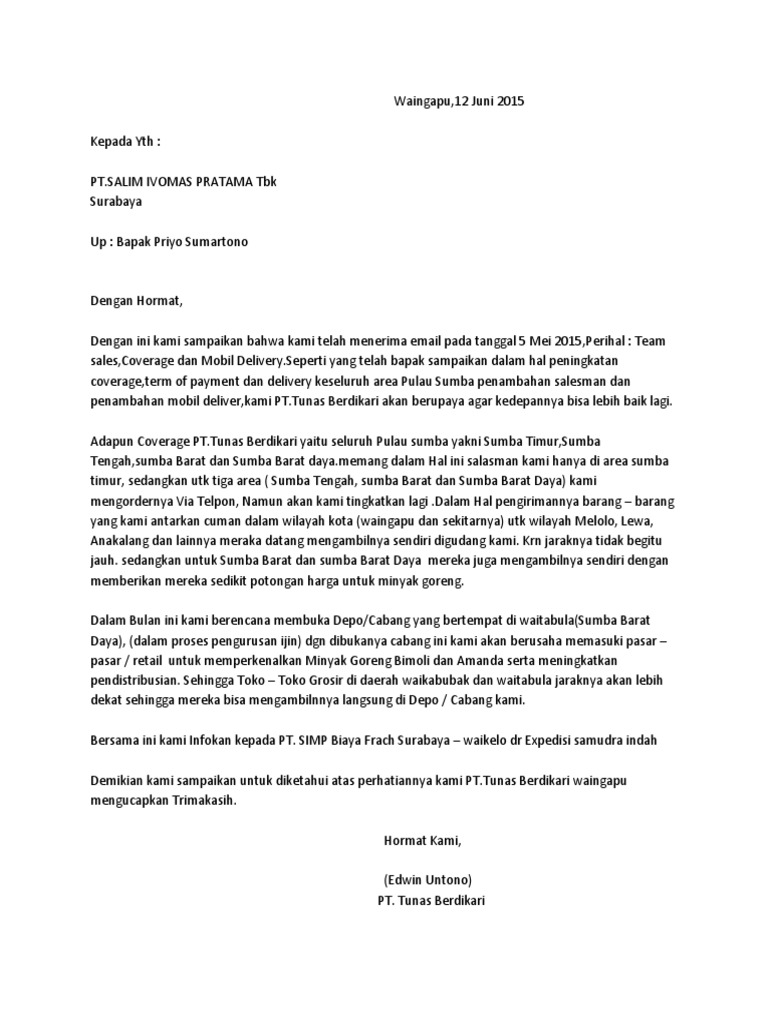 Balasan Email Untuk Bapak Priyo Sumartono | PDF