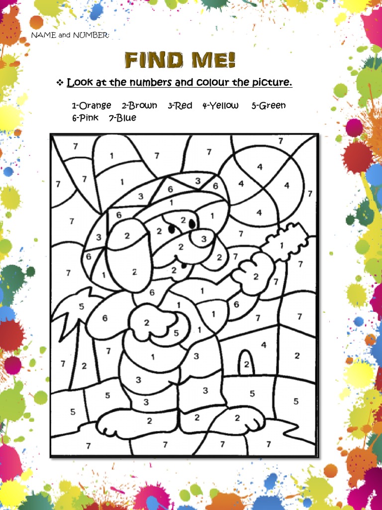 Look at The Numbers and Colour The Picture.: 1-Orange 2-Brown 3-Red 4 ...