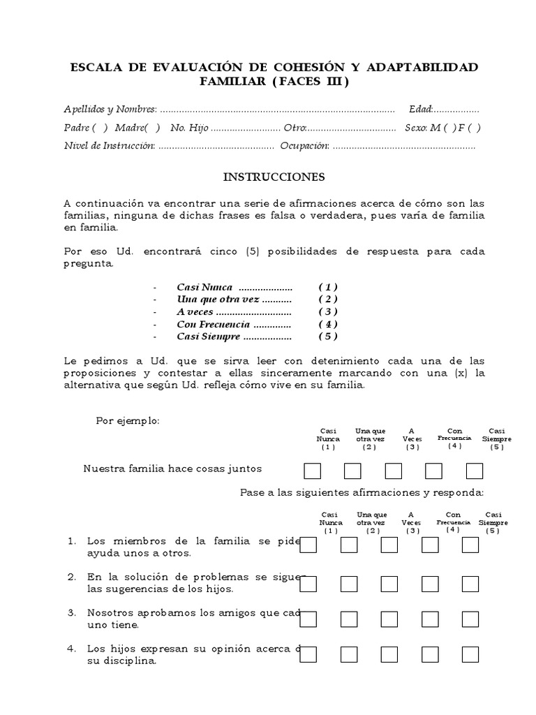 Escala De Evaluación De Cohesión Y Adaptabilidad Familiar ( Faces Iii )