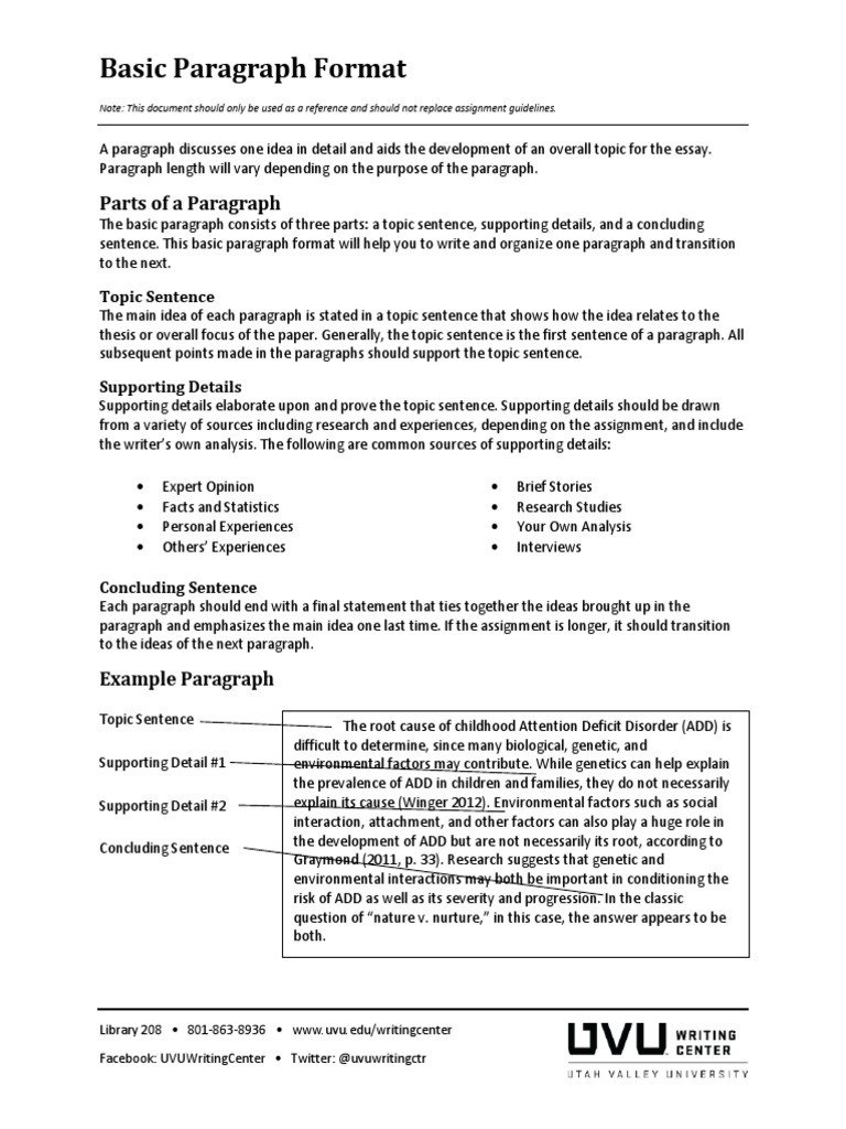 Basic Paragraph Format: Parts of A Paragraph | PDF | Paragraph | Nature ...