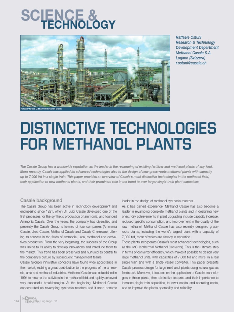 Casale's Advanced Methanol Technologies | PDF | Methanol | Catalysis