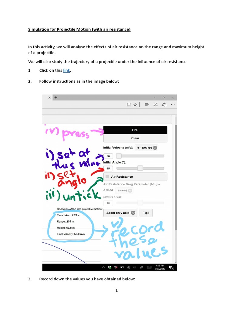 Simulation For Projectile Motion With Air Resistance | PDF | Trajectory ...