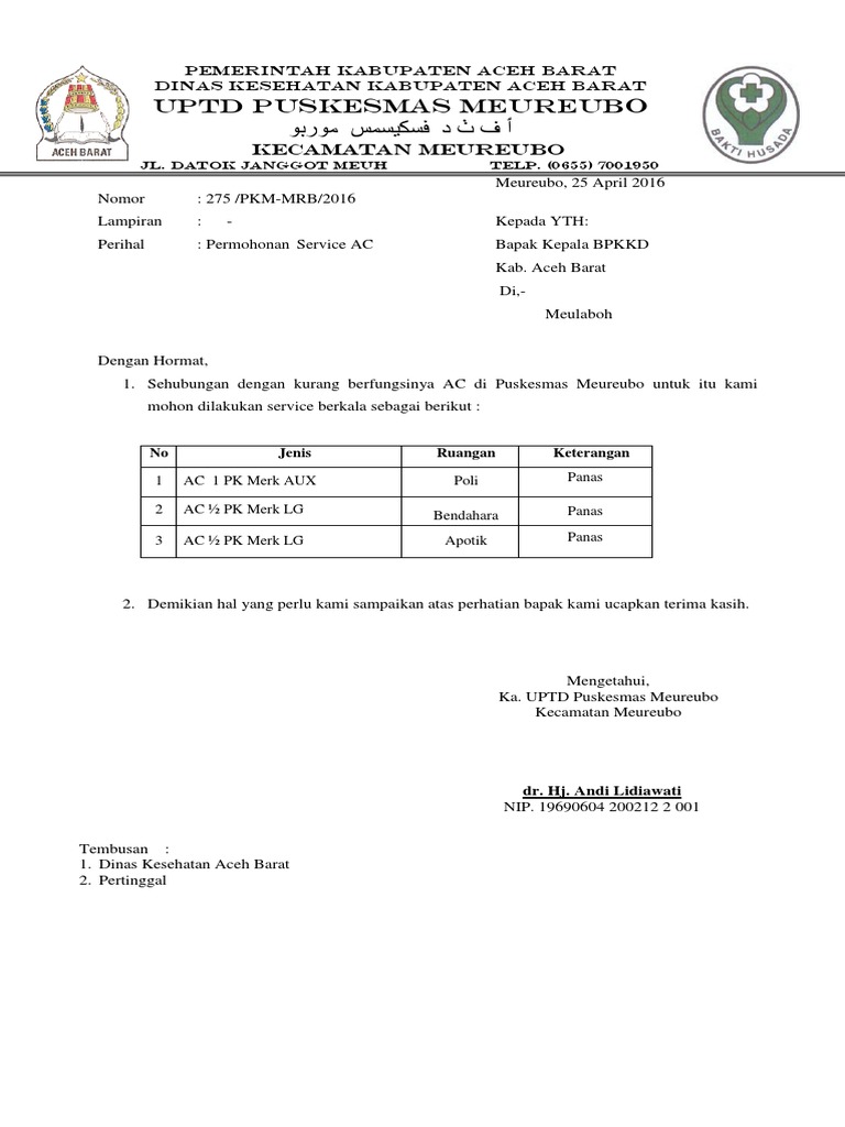 Surat Permohonan Service Ac | PDF