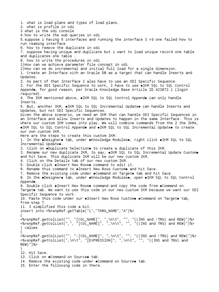 Odi 3 Oracle Data Integrator Interview Questions Pdf Application Programming Interface Sql