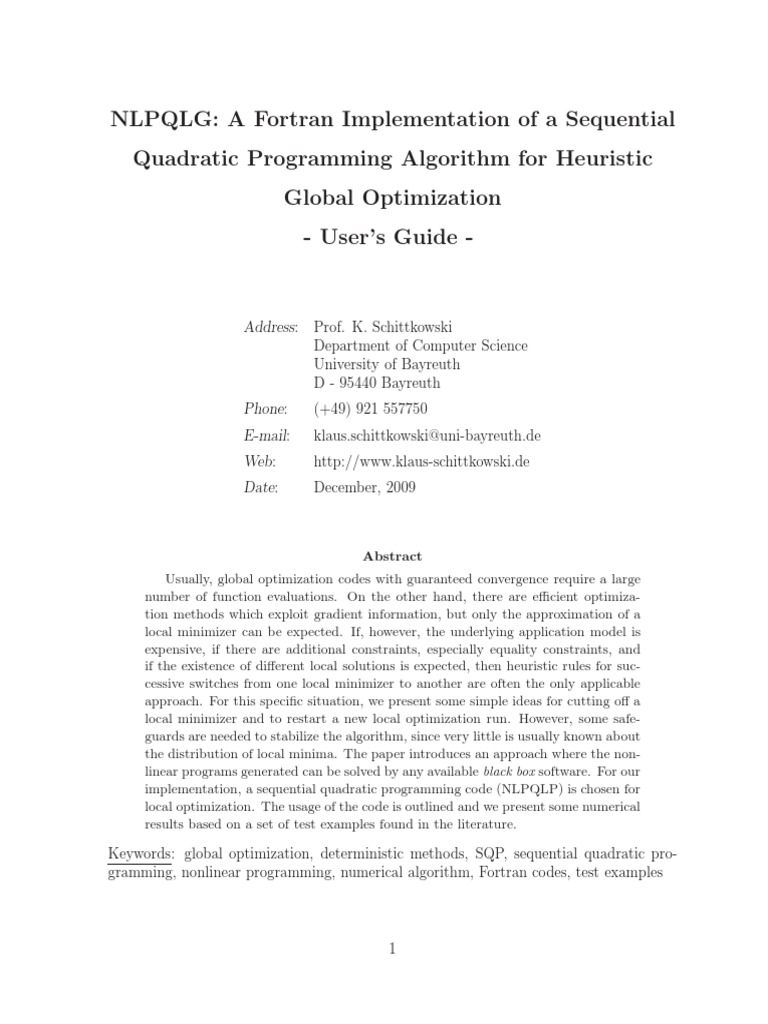 NLPQLG PDF Nonlinear Programming Mathematical Optimization