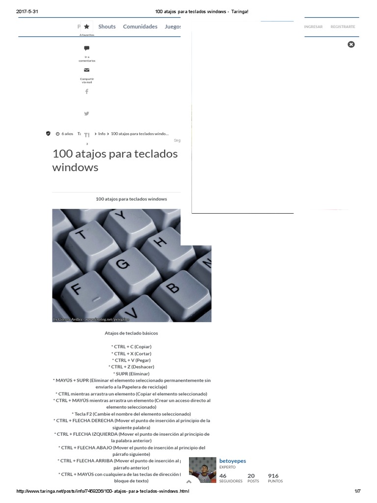 100 Atajos para Teclados Windows | PDF | Ventana (informática ...
