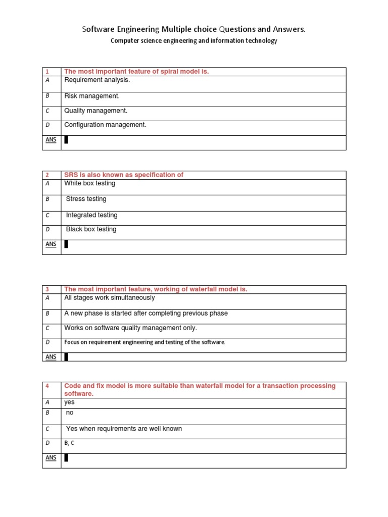 Software Engineering Multiple Choice Questions and Answers | PDF ...