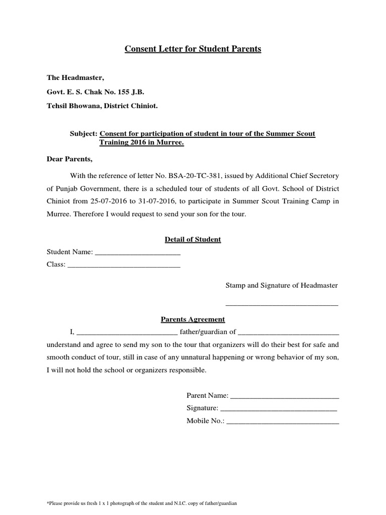 Consent Letter For Student Parents | PDF