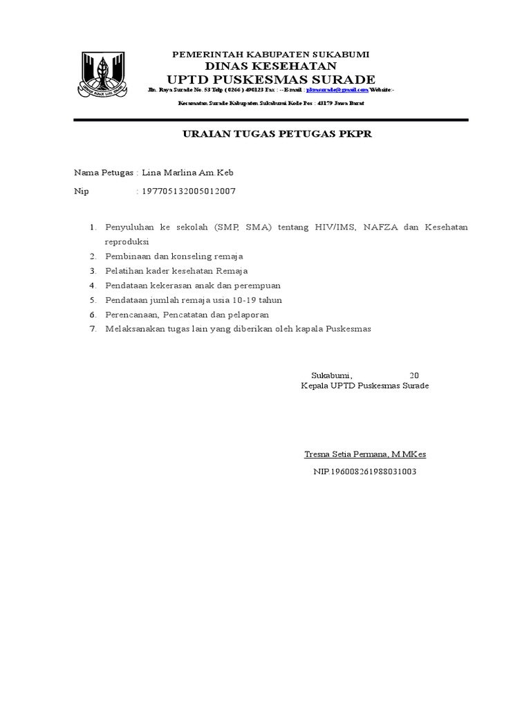 Uraian Tugas Petugas PKPR | PDF