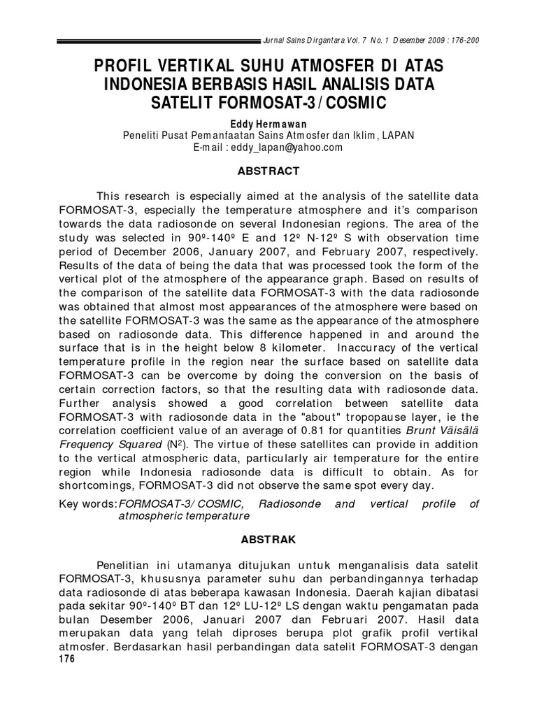 Profil Vertikal Suhu Atmosfer Di Atas Indonesia Berbasis Hasil Analisis Data Satelit Formosat-3 ...