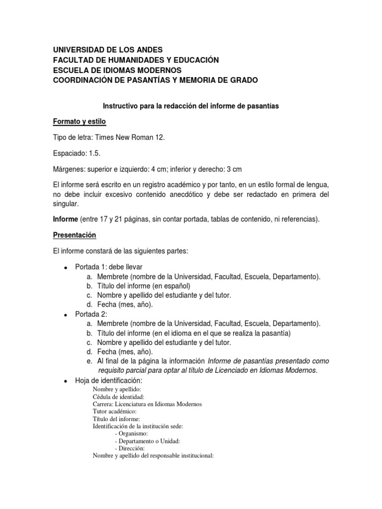 Instructivo para La Elaboracion Del Informe de Pasantias | PDF | Idioma ... Instructivo para La Elaboracion Del Informe de Pasantias | PDF | Idioma ...